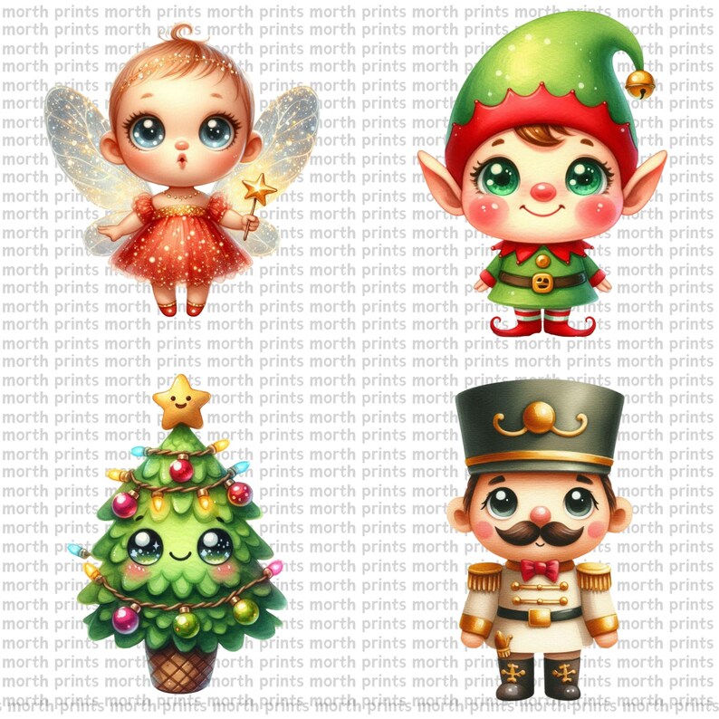 Cute Christmas Clipart PNG, Santa, Reindeer & Snowman, 12 PNG Files ...