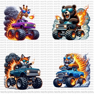 Animal Monster Truck Clipart, Offroad PNG Bundle, Cute Animal Trucks ...