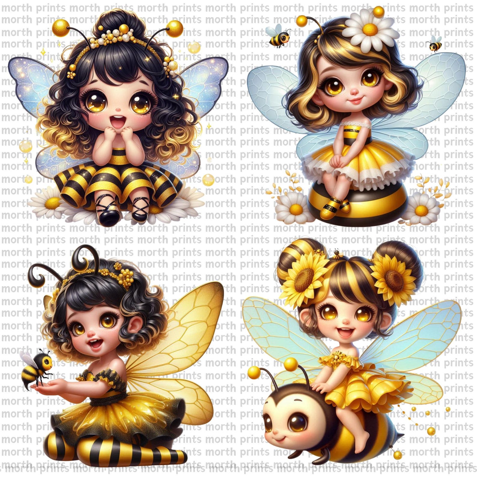 Honey Bee Fairy Clipart PNG, Cute Bumblebee Fairies With Flowers, 22 ...