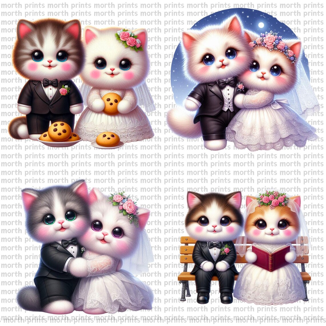 Romantic Cat Couple Clipart PNG, Valentine Kitties With Hearts ...