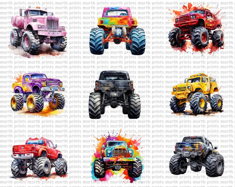Watercolor Monster Truck Clipart PNG, Off-road 4x4 Trucks, 55 PNG ...