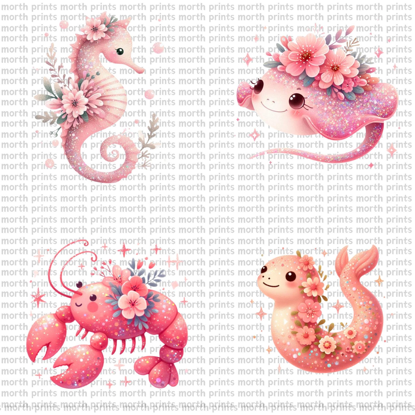Glittery Sea Life Clipart, Sparkle Fish, Jellyfish & Octopus, 32 PNG ...