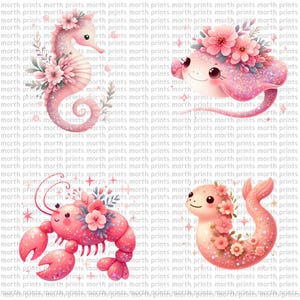 Glittery Sea Life Clipart, Sparkle Fish, Jellyfish & Octopus, 32 PNG ...