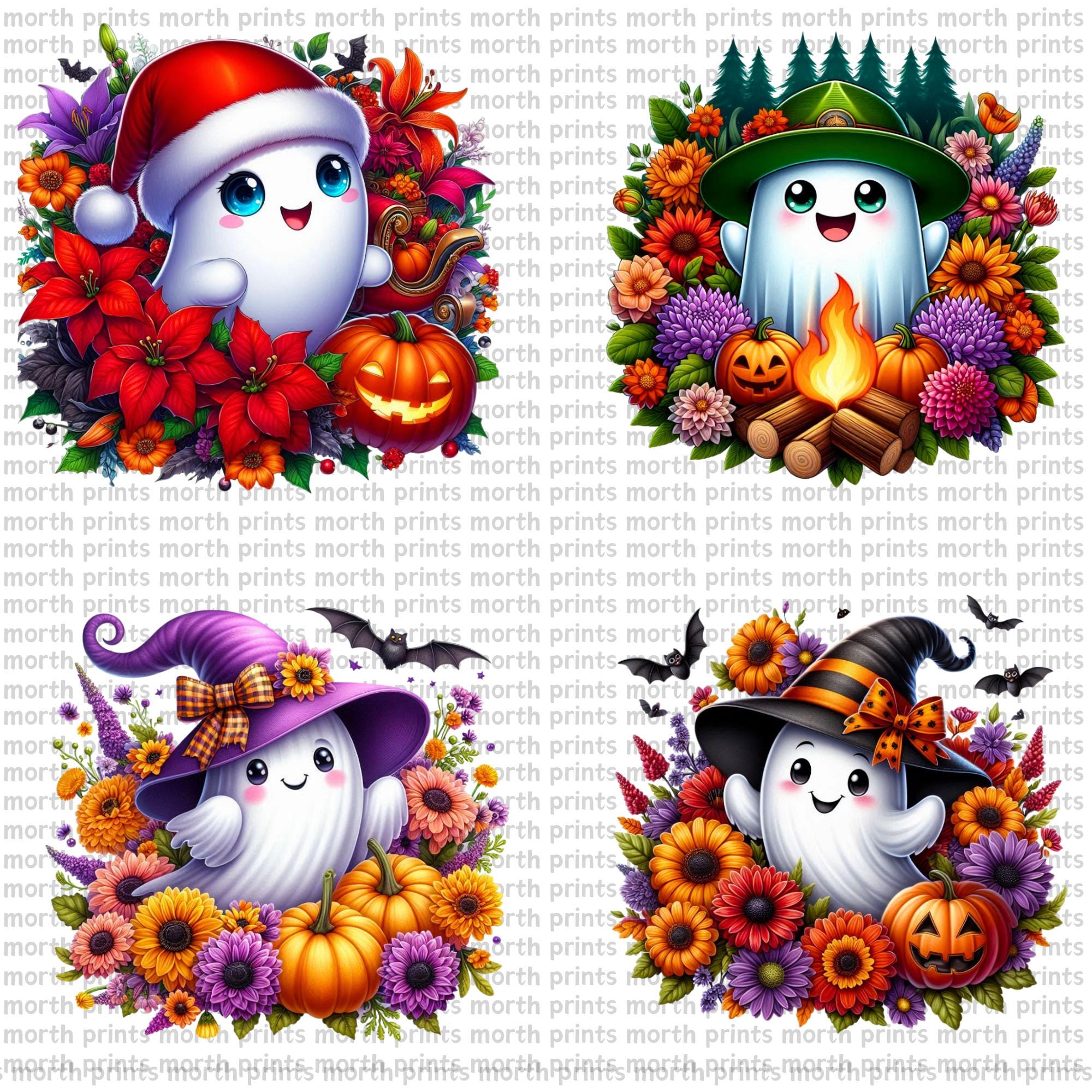 26 PNG Cute Ghosts Clipart Halloween Clipart Bundle, Cute Ghost , Fall ...