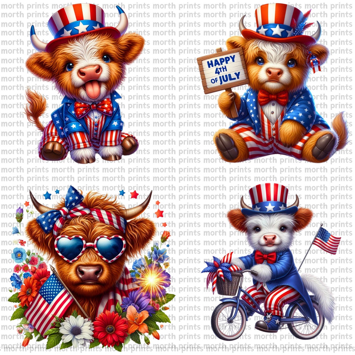 Patriotic Cow Clipart PNG, USA 4th of July Cows With Flags, Farm ...