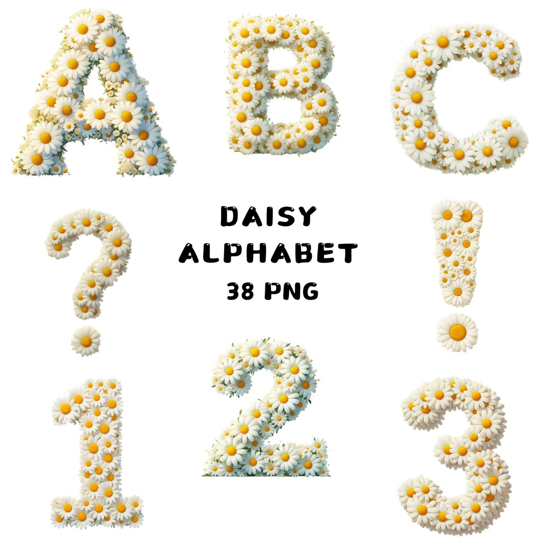 38 PNG Daisy Alphabet Clipart , Alphabet PNG, Floral Clipart, Floral ...