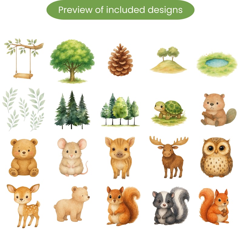 Woodland Animals Clipart, Cute Forest Creatures PNG Set, Bear, Owl ...