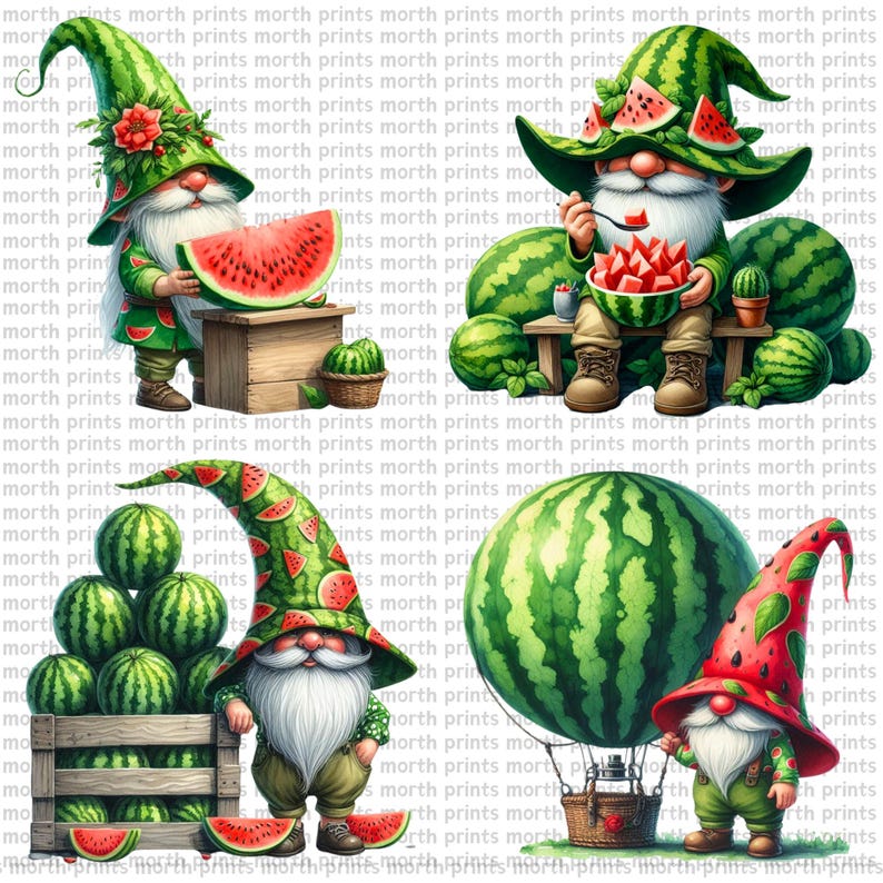 Watermelon Gnome Clipart PNG, Cute Summer Fruit Gnomes, Picnic & Garden ...