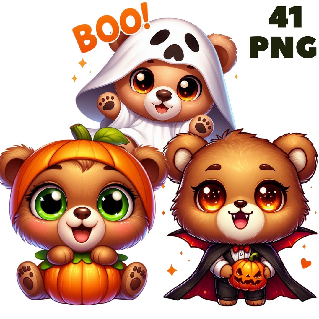 Halloween Bear Clipart PNG, Teddy Bears With Pumpkins, Ghosts ...