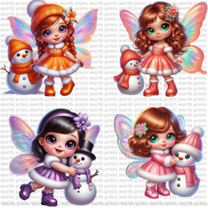 Christmas Fairy and Snowman Clipart PNG, Winter Friend, Stars & Trees ...