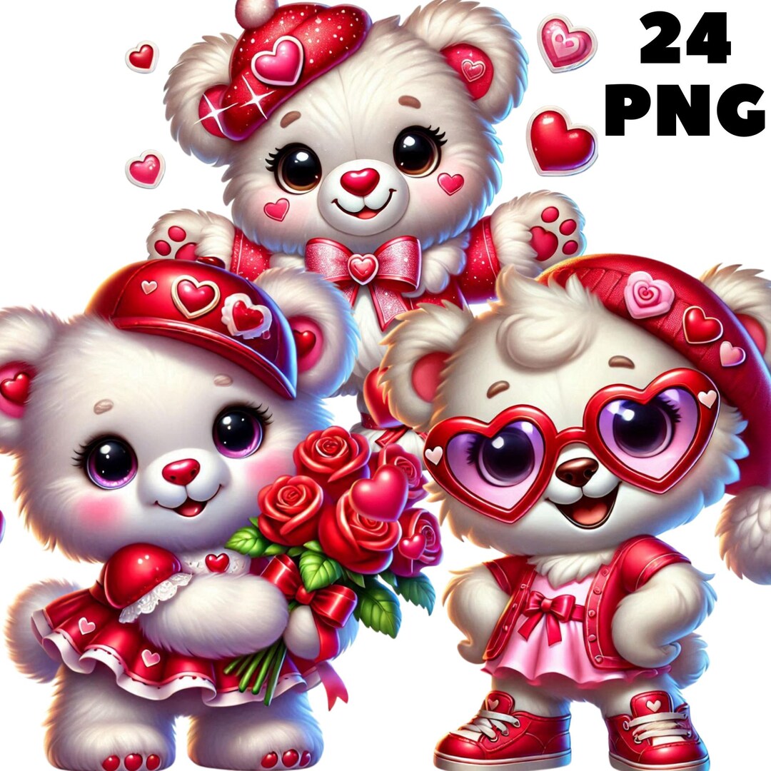 24 PNG, Valentines Day Bear Clipart, Valentines Day Clipart, Cute Bear ...