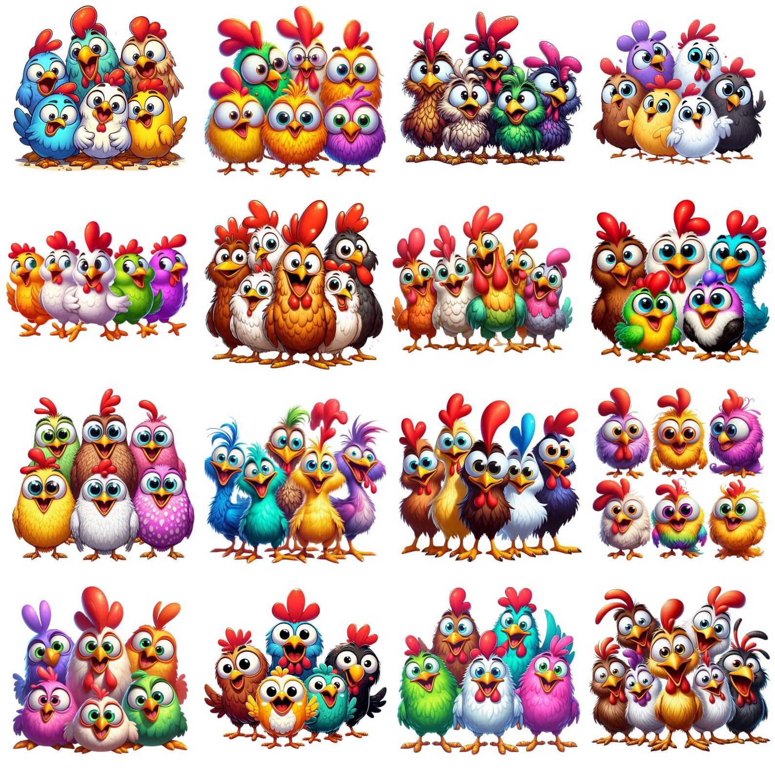 Funny Chicken Clipart, Quirky Farm Animal PNG for Shirts, Stickers ...