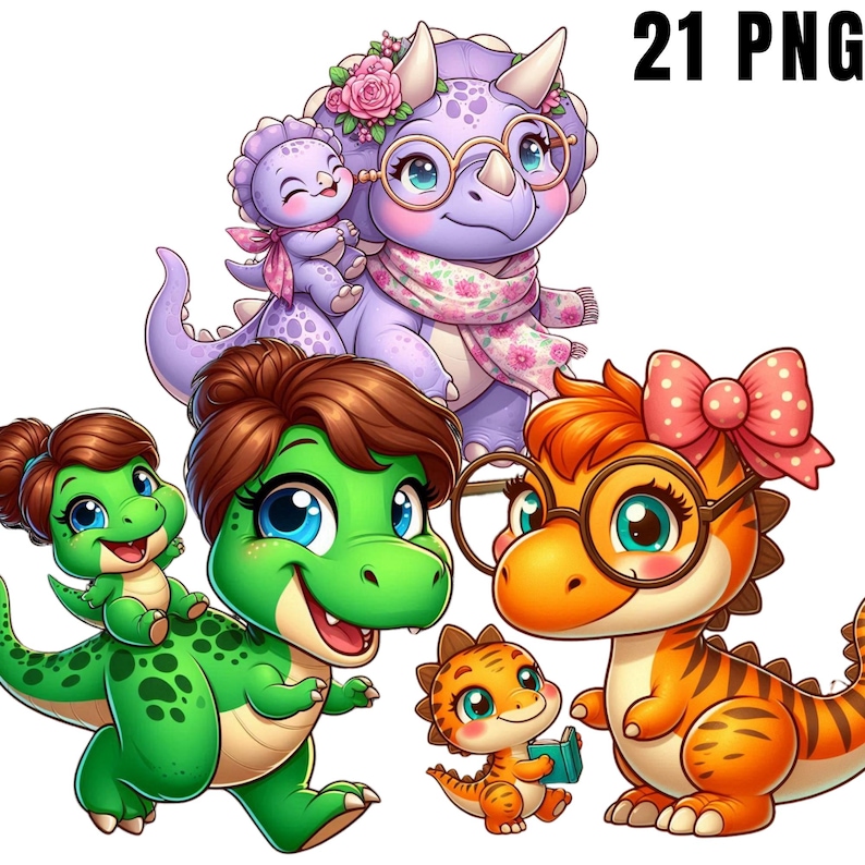 Baby and Mom Dinosaur Clipart, Cute Dino Family PNG, Nursery and Baby ...