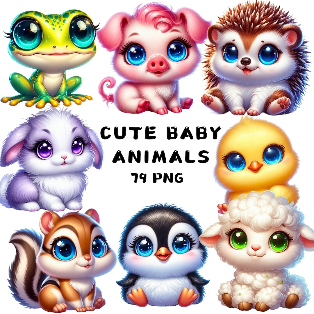 Cute Baby Animals Clipart PNG, Safari & Farm Nursery Set, 79 PNG Files ...
