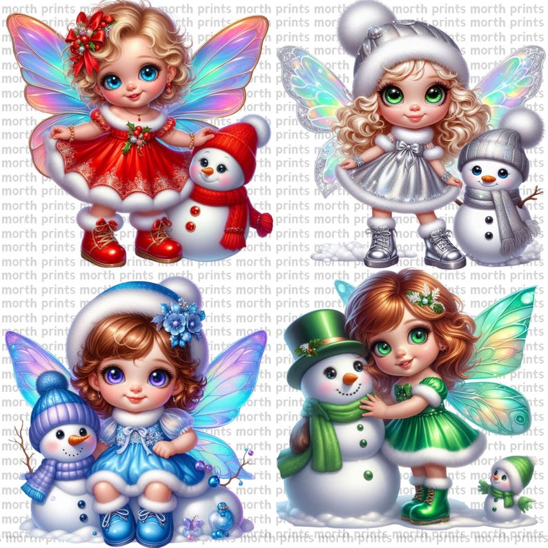 Christmas Fairy and Snowman Clipart PNG, Winter Friend, Stars & Trees ...