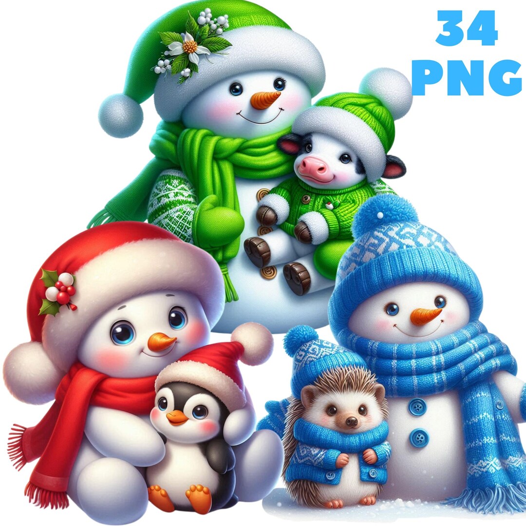 34 PNG Snowman With Animals Clipart , Snowman Png, Christmas Animals ...