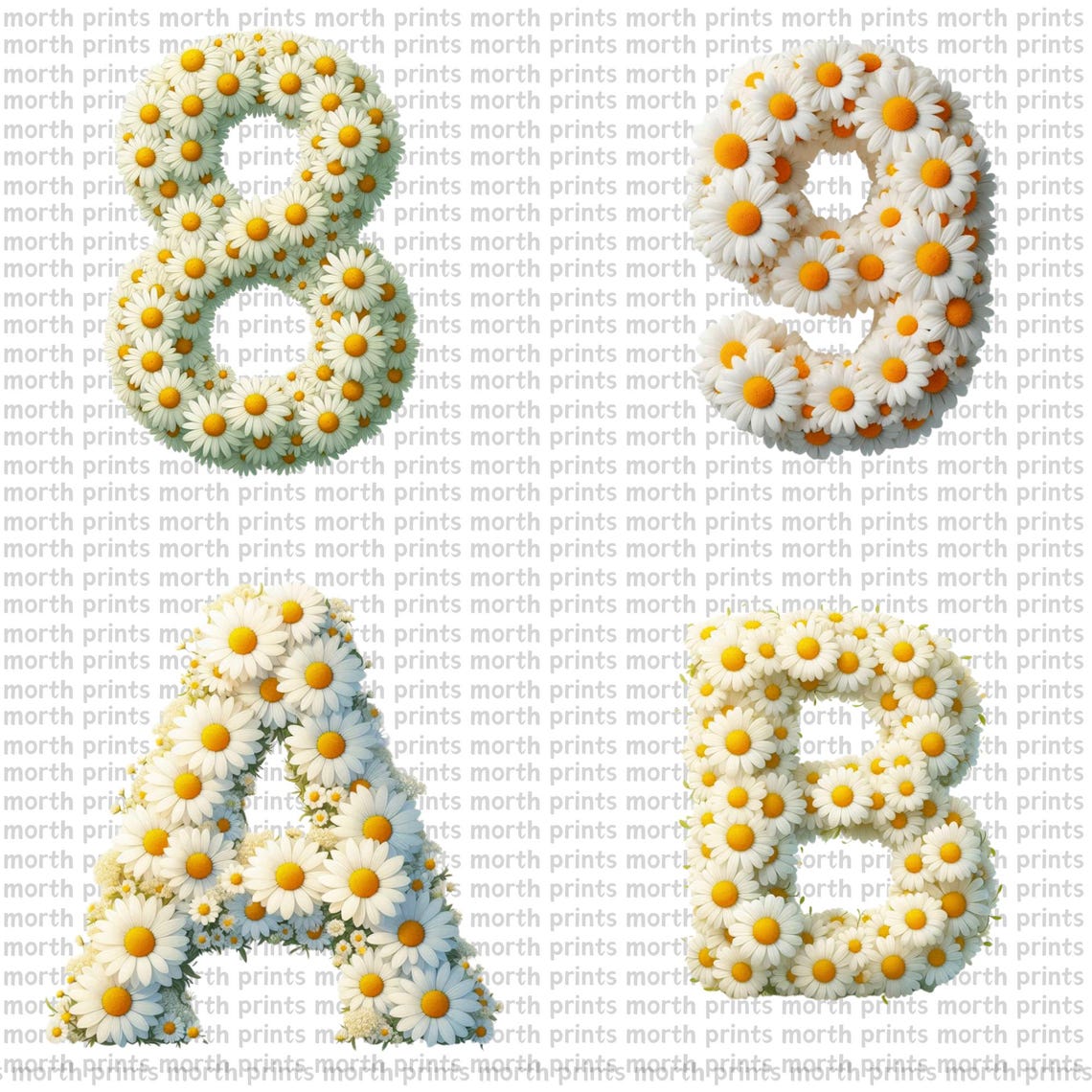 Daisy Floral Alphabet Clipart PNG, A–Z Letters With Flowers ...
