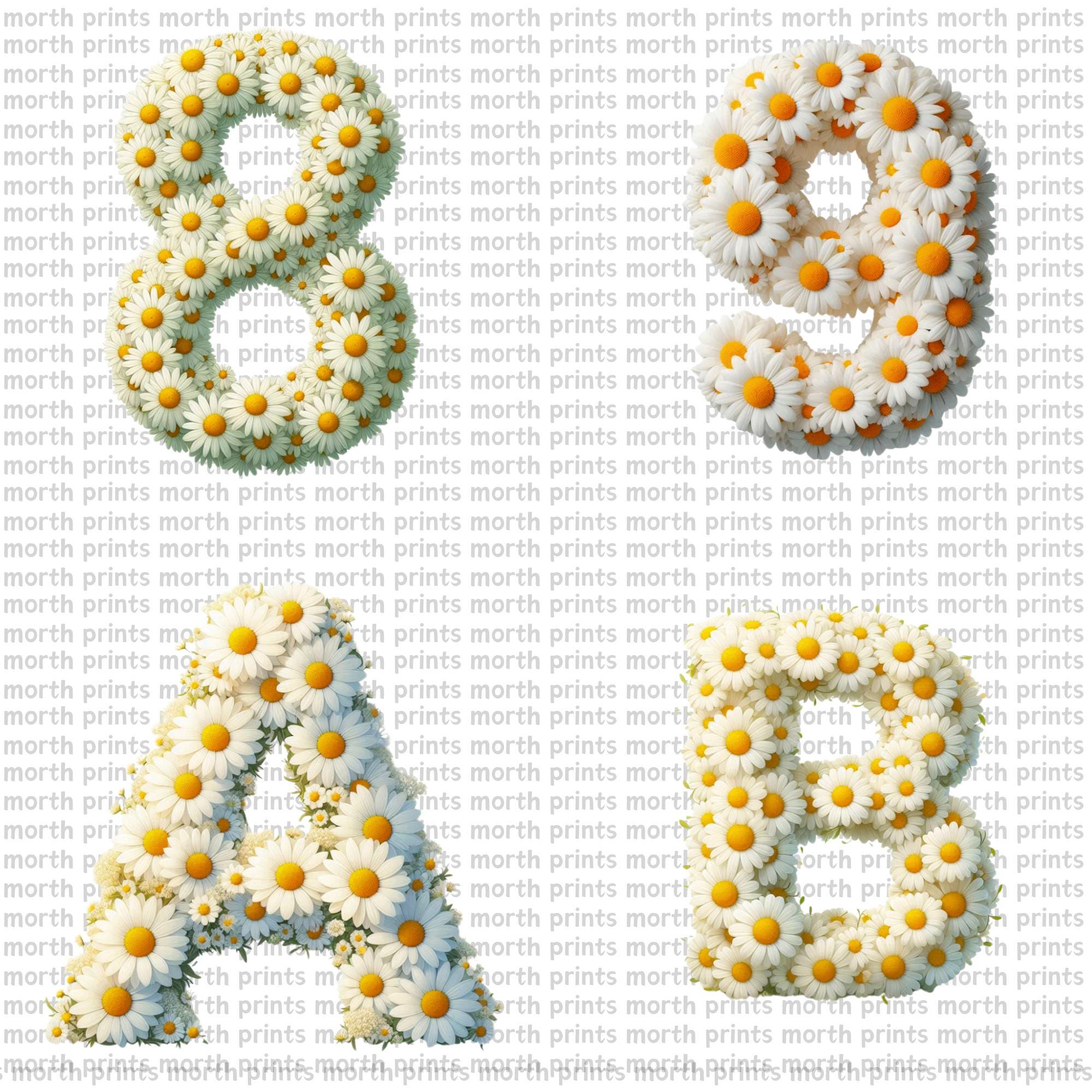 Daisy Floral Alphabet Clipart PNG, A–Z Letters With Flowers ...