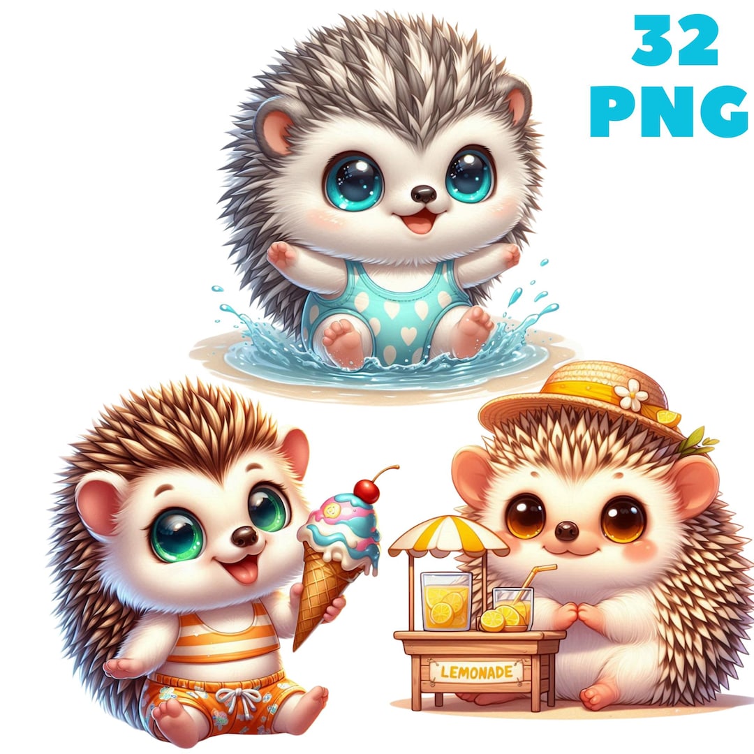 Summer Hedgehog Clipart PNG, Beach Hats, Ice Cream & Sunglasses, 32 PNG ...