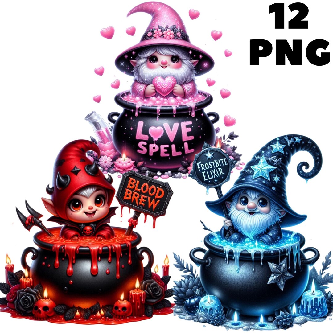 Halloween Gnome Clipart PNG, Witches, Cauldrons & Pumpkins, Transparent ...