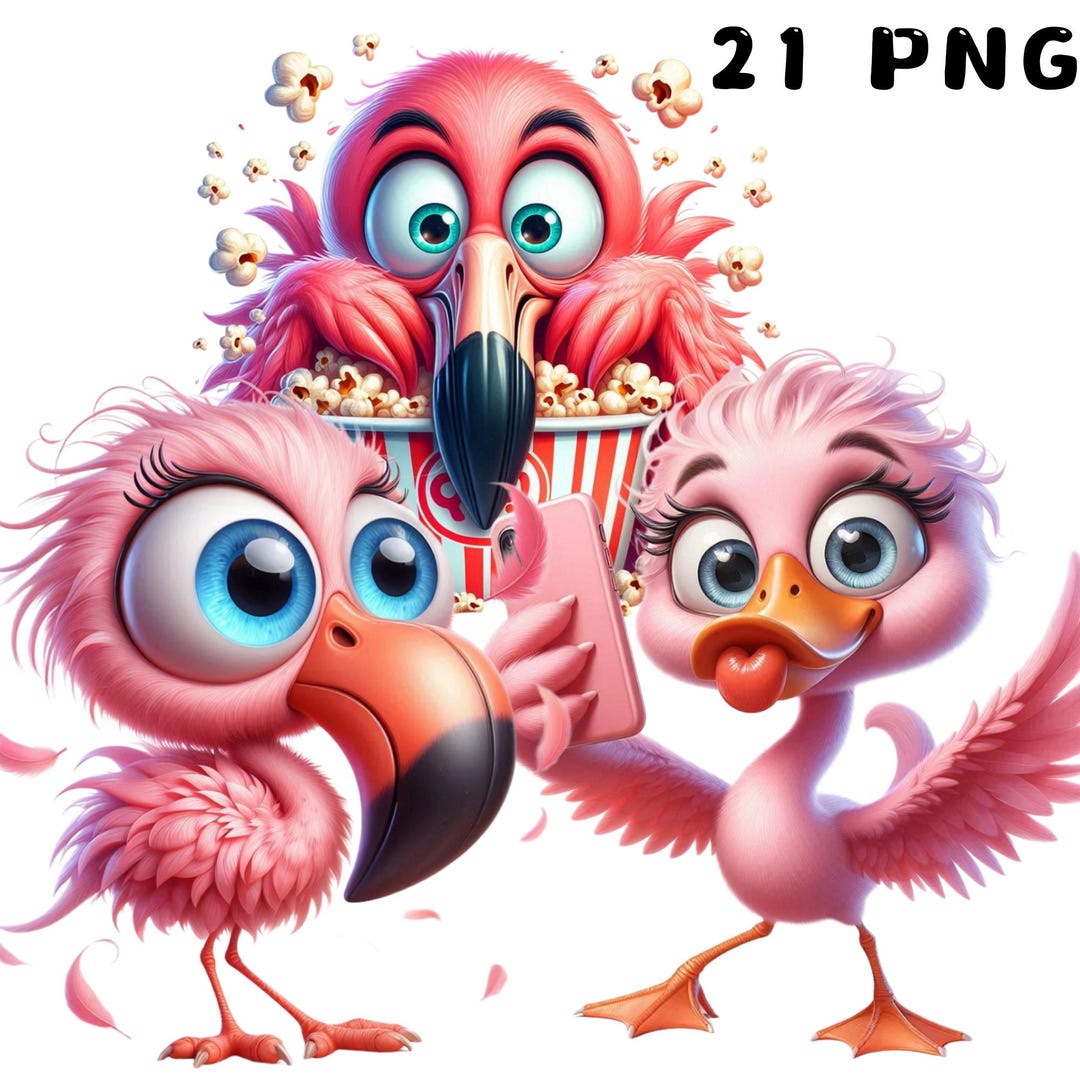 Funny Flamingo Clipart, Cartoon Flamingo PNG, Bird Stickers for Party ...