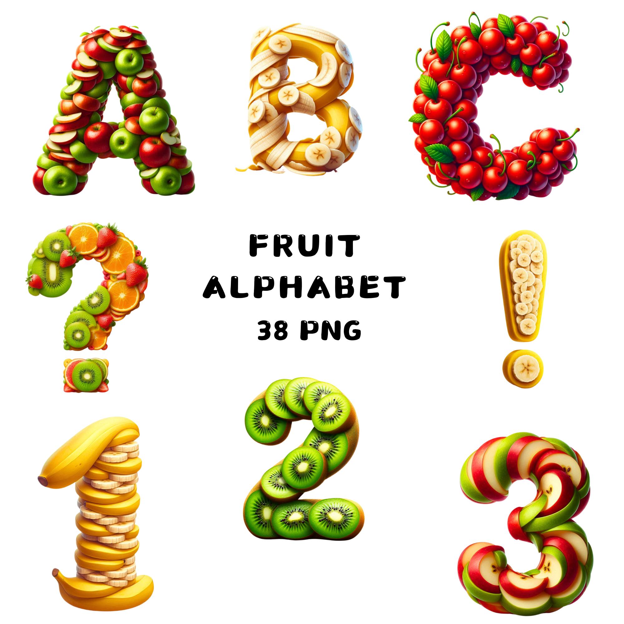 Fruit Alphabet Clipart PNG, Juicy A–Z Letters, 38 PNG Files, Classroom ...