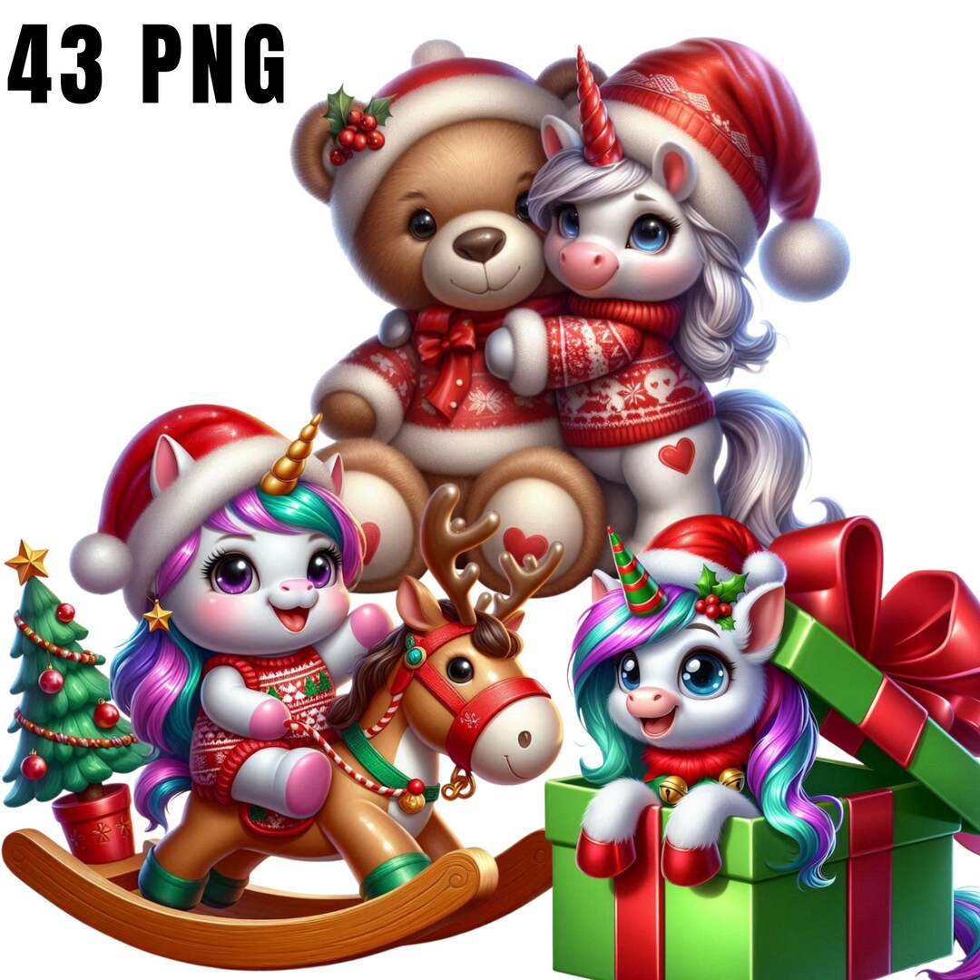 Christmas Unicorn Clipart, Santa Hat PNG, Cute Holiday Unicorn Stickers ...