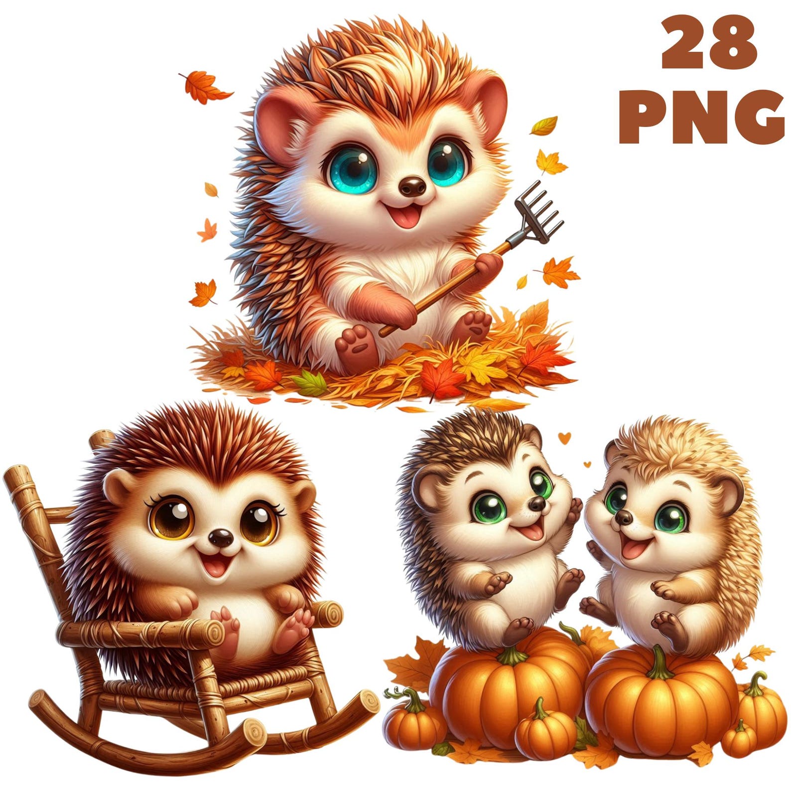 Autumn Hedgehog Clipart PNG, Leaves, Pumpkins & Scarves, 28 Files, Fall ...