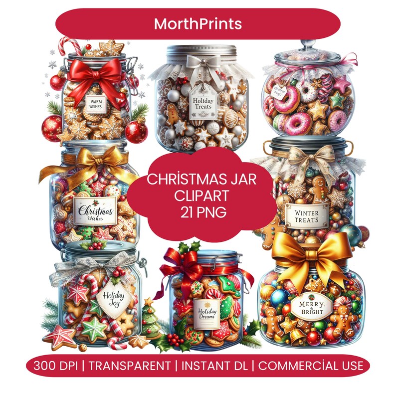 Christmas Cookie Jar Clipart, Holiday Treats and Candy Jars, Festive ...
