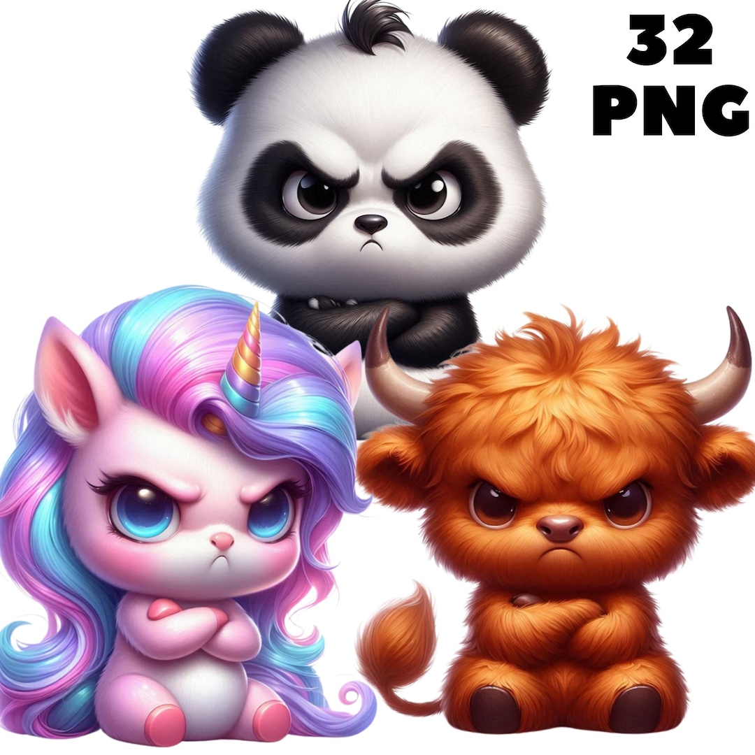 Grumpy Animals Clipart, Cute Angry Forest Pets PNG, Witty Creatures ...