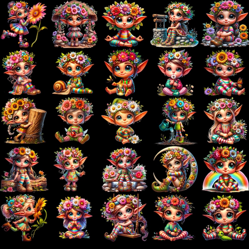 25 PNG Cute Floral Elves Clipart Flower Elves Clipart PNG, Cute Fantasy ...