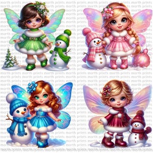 Christmas Fairy and Snowman Clipart PNG, Winter Friend, Stars & Trees ...