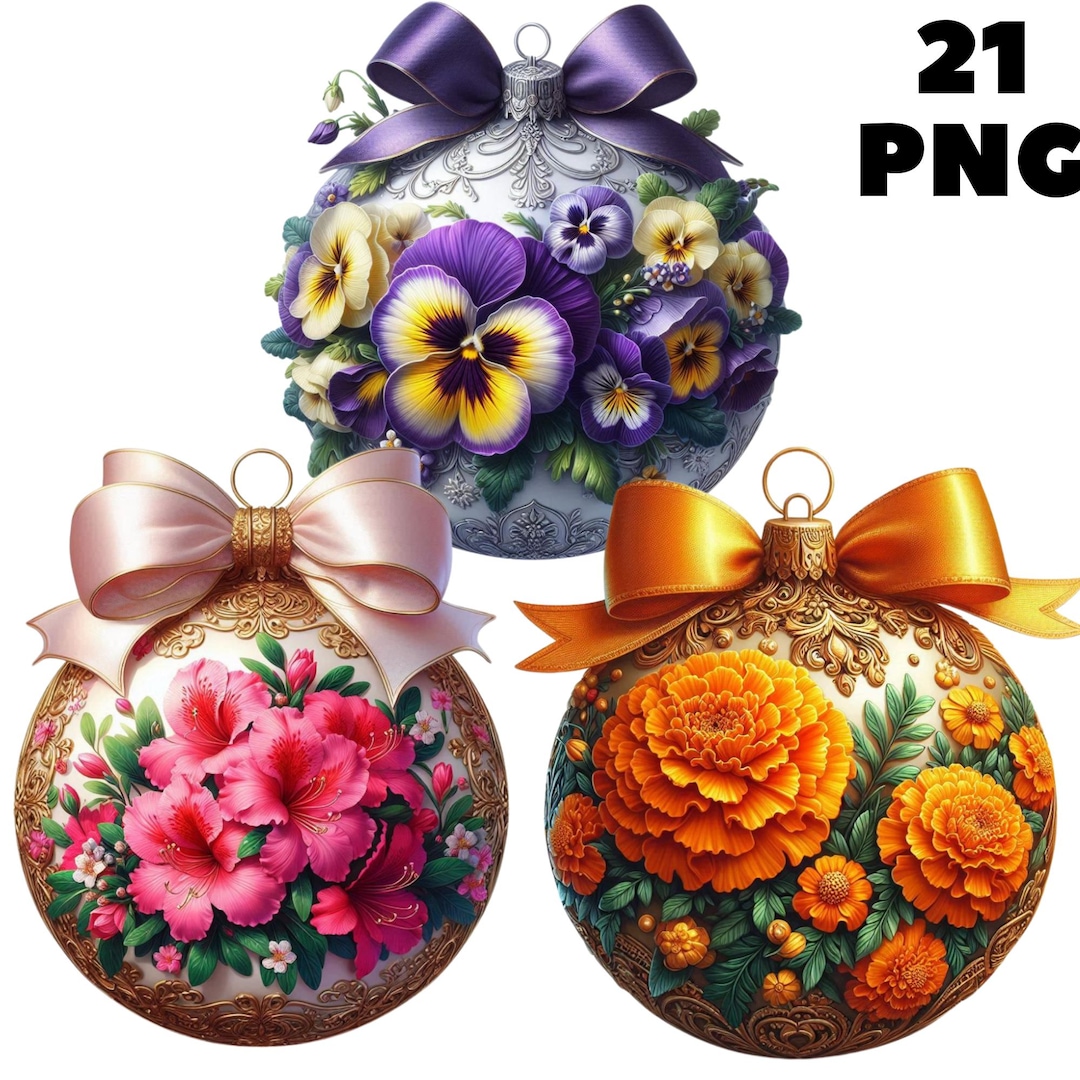 Christmas Ornament Clipart PNG, Floral Holiday Baubles for Cards ...