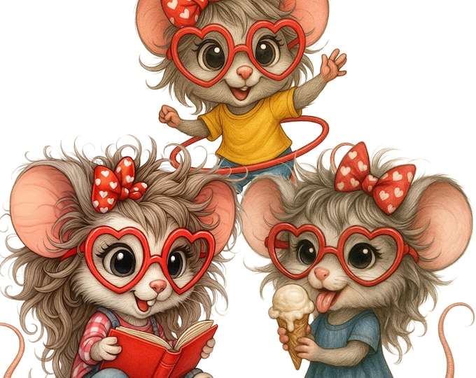 12 Scruffy Mice Clipart Set, 12 Pngs/jpgs, Funny Mouse Art, Whimsical ...