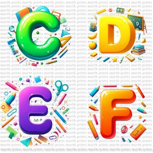School Alphabet Clipart PNG, Back to School A–Z Letters, 40 PNG Files ...