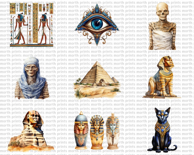 Watercolor Ancient Egypt Clipart PNG, Pharaohs, Pyramids & Sphinx ...