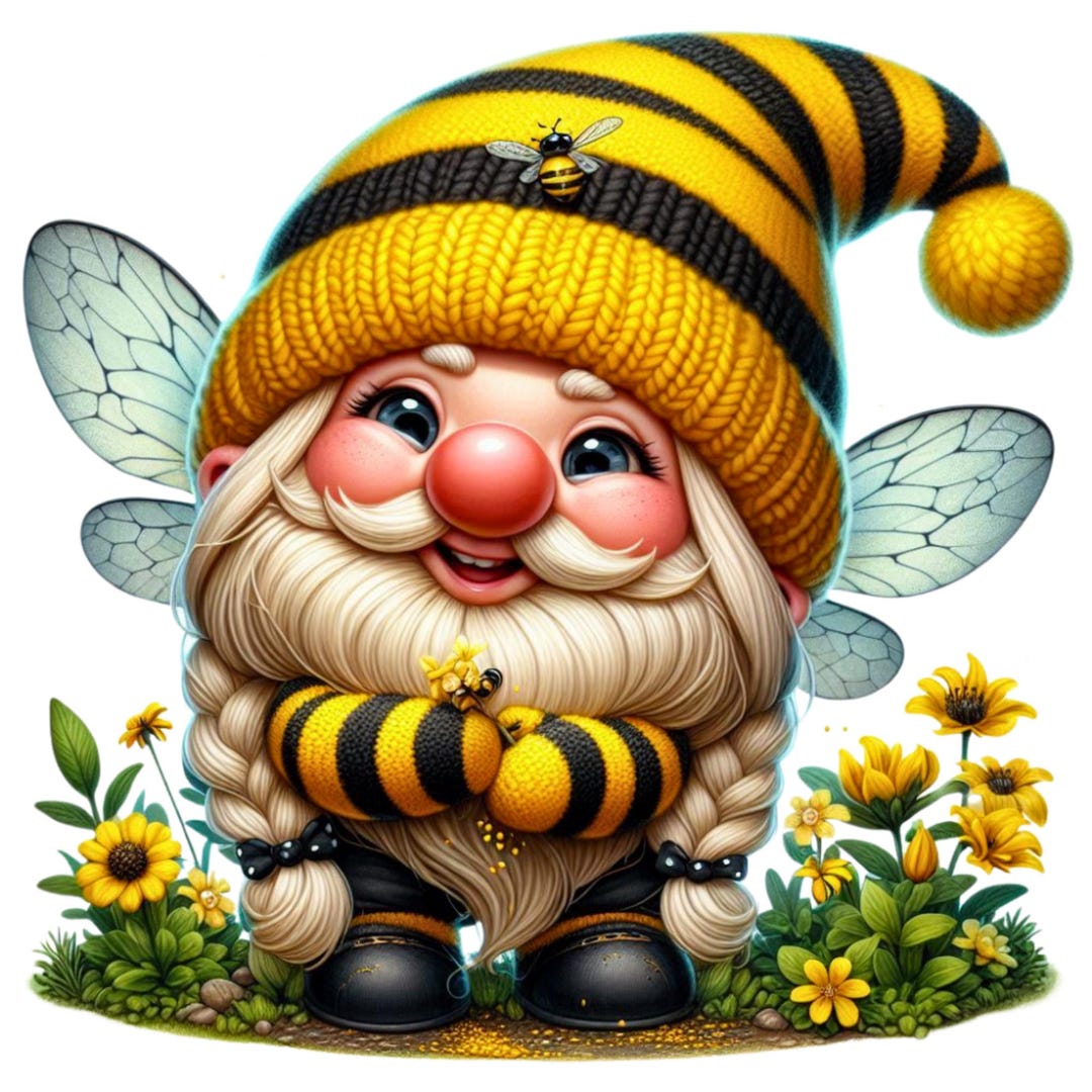 Bee Gnome Clipart PNG, Spring Honeybee & Sunflower Gnomes, 300 DPI ...