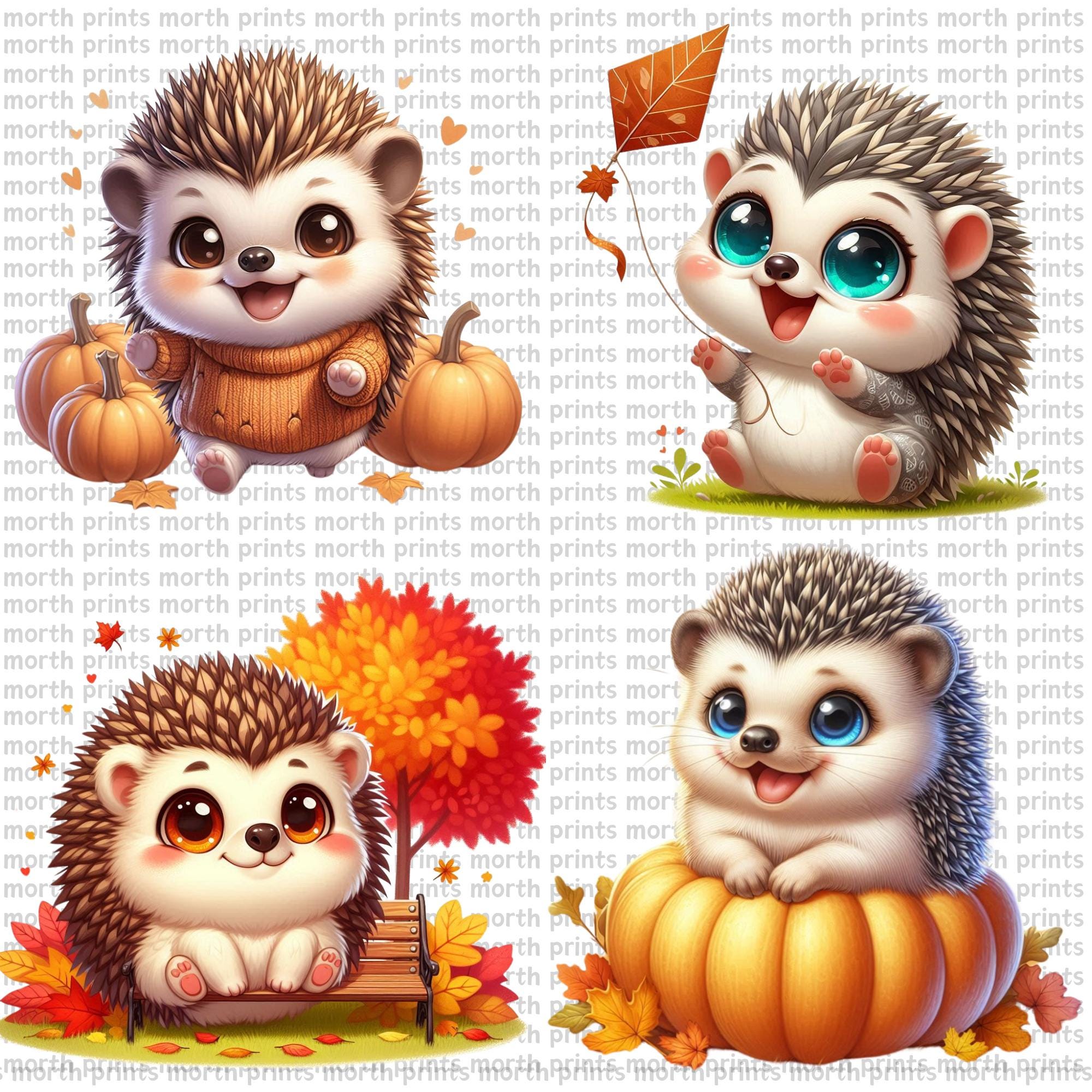 Autumn Hedgehog Clipart PNG, Leaves, Pumpkins & Scarves, 28 Files, Fall ...