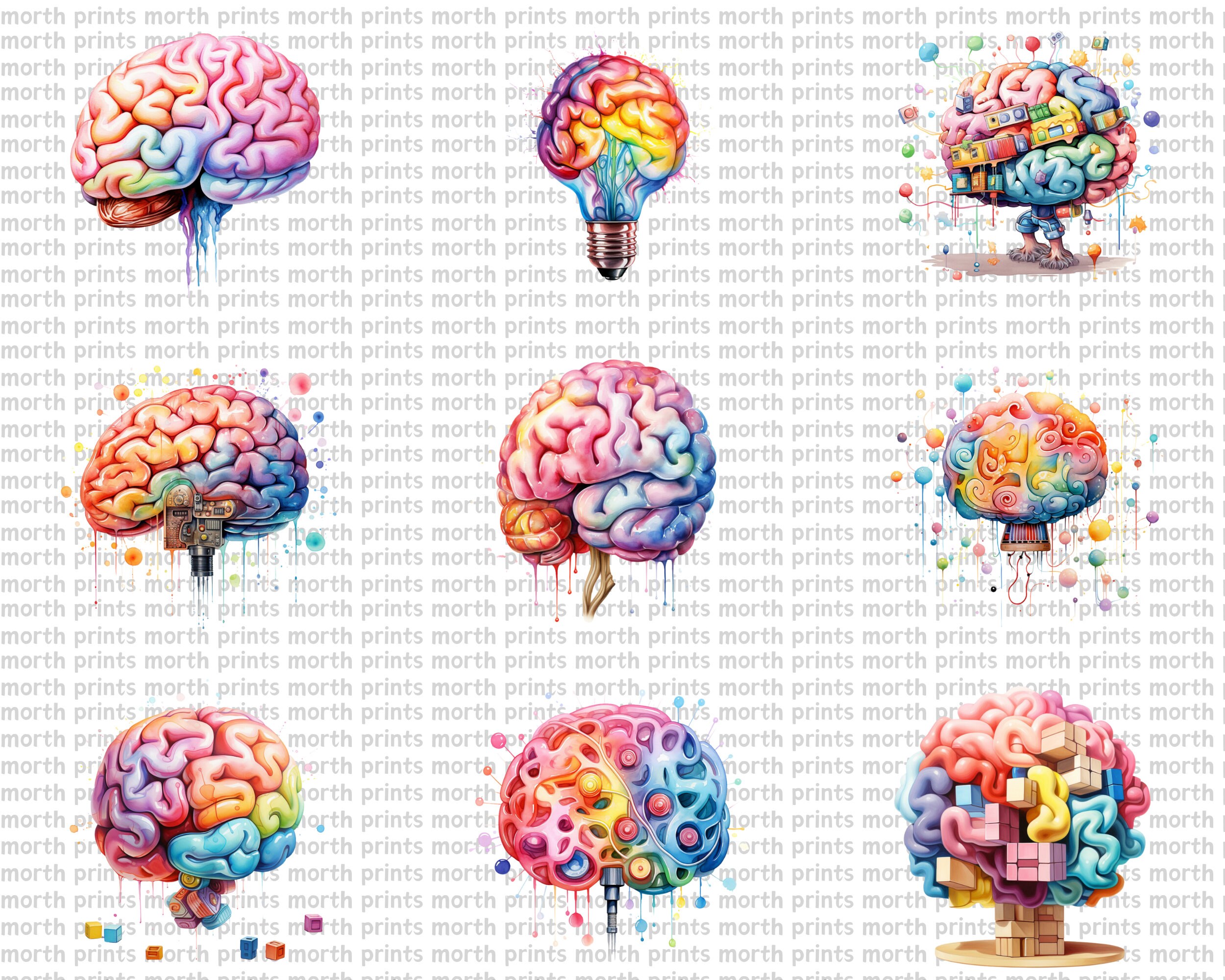 45 Watercolor Brains Clipart Colorful Painted Brain, Illustrations ...