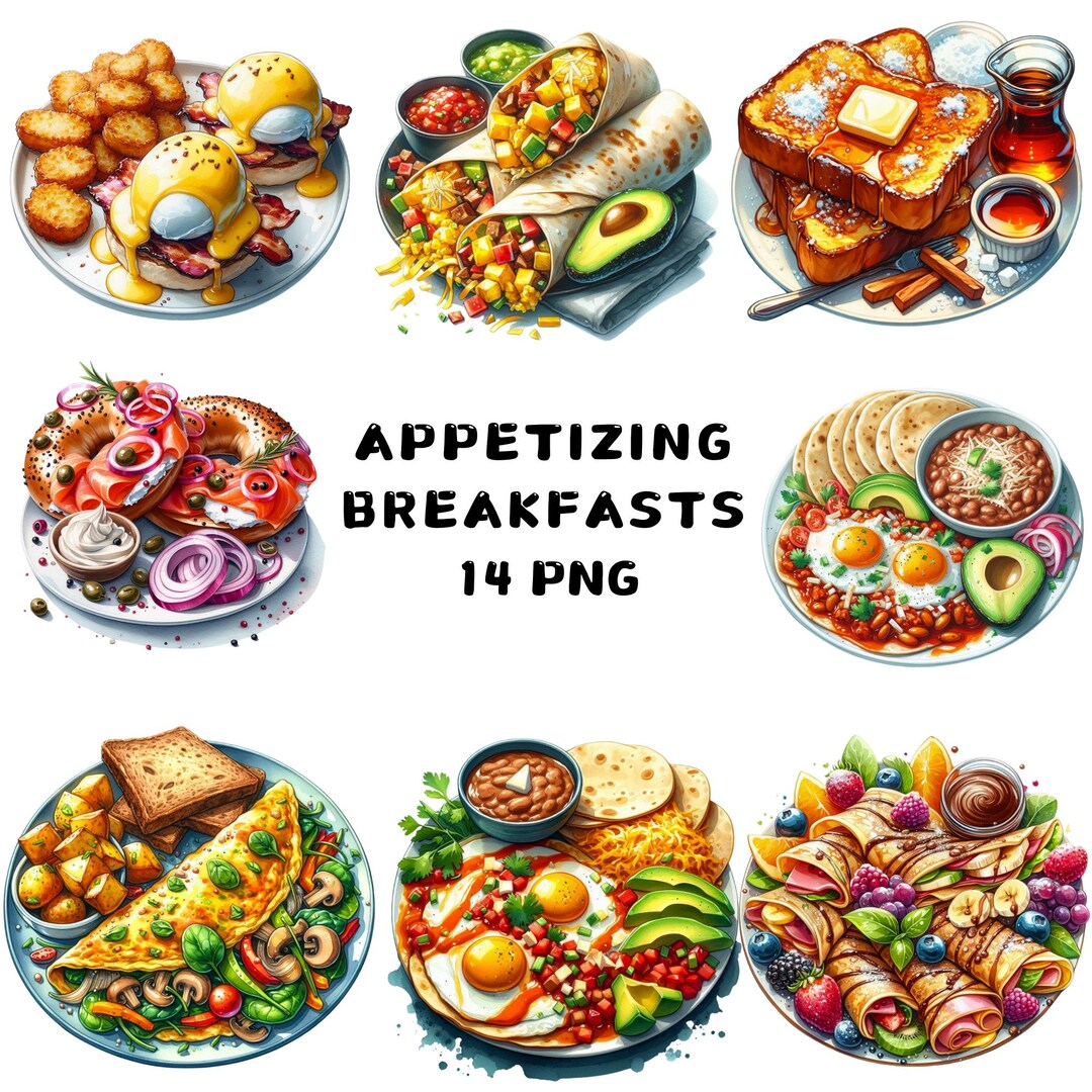 Breakfast Food Clipart PNG, Eggs, Pancakes, Toast & Coffee, 14 PNG ...