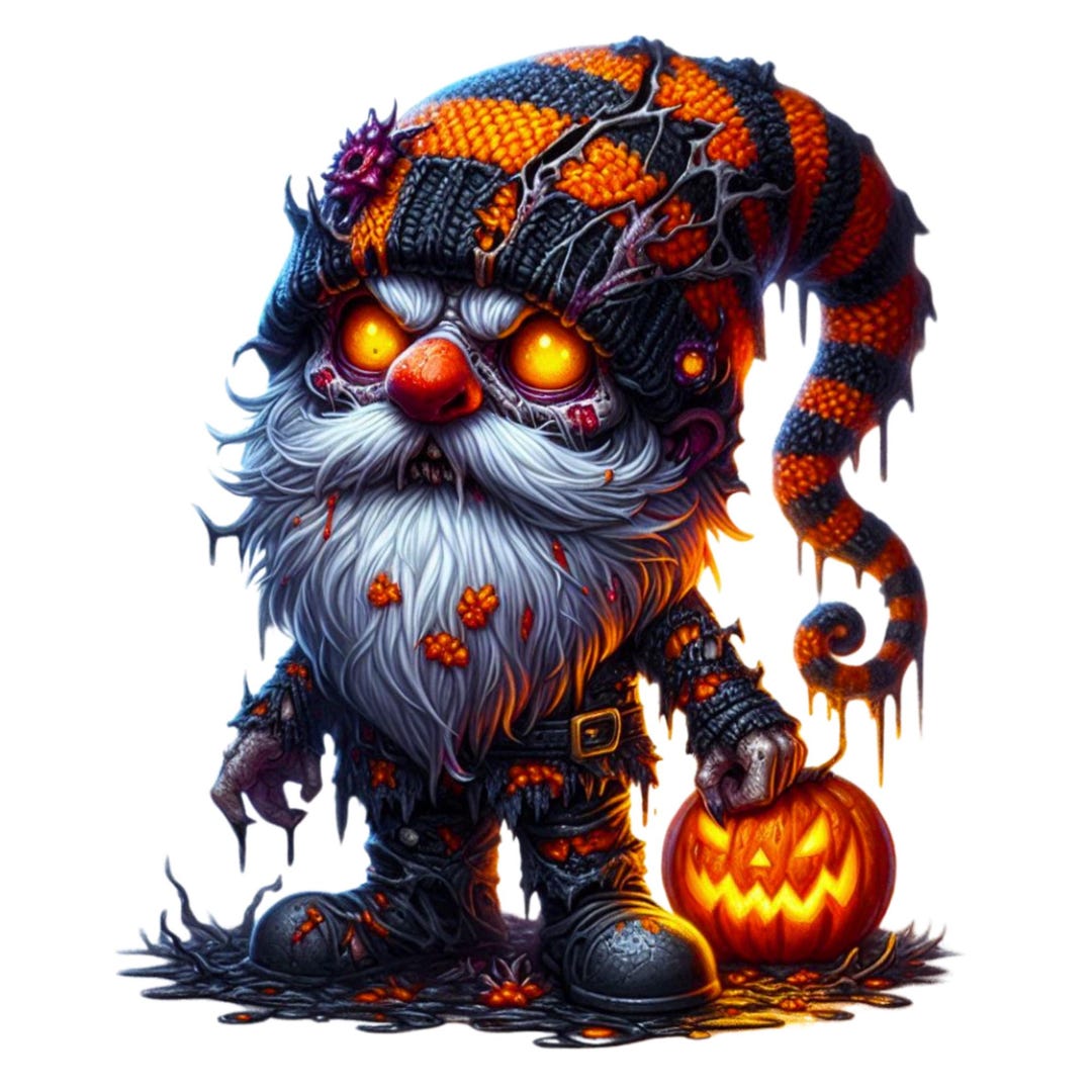 Zombie Gnome Clipart, Spooky Undead Gnomes With Brains & Goo, Halloween ...