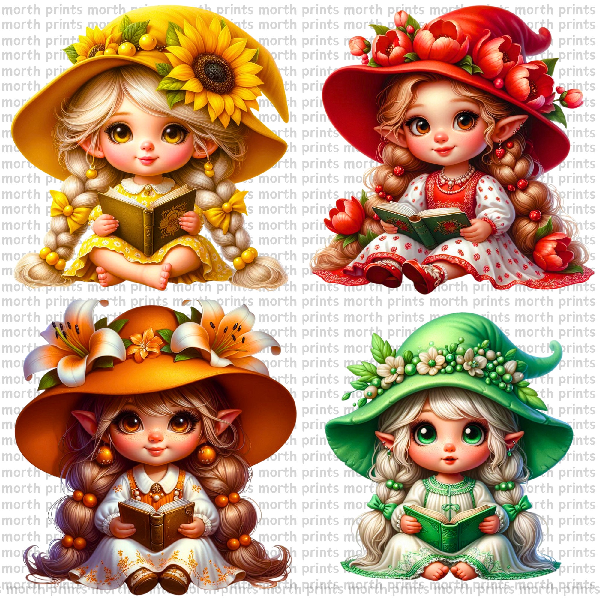 Cute Girl Gnomes Clipart PNG, Whimsical Spring Gnome Bundle, 30 PNG ...