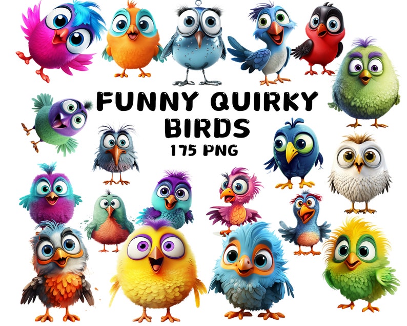 175 Funny and Cute Birds Clipart Whimsy, Funny Birds, Elongated Cartoon ...