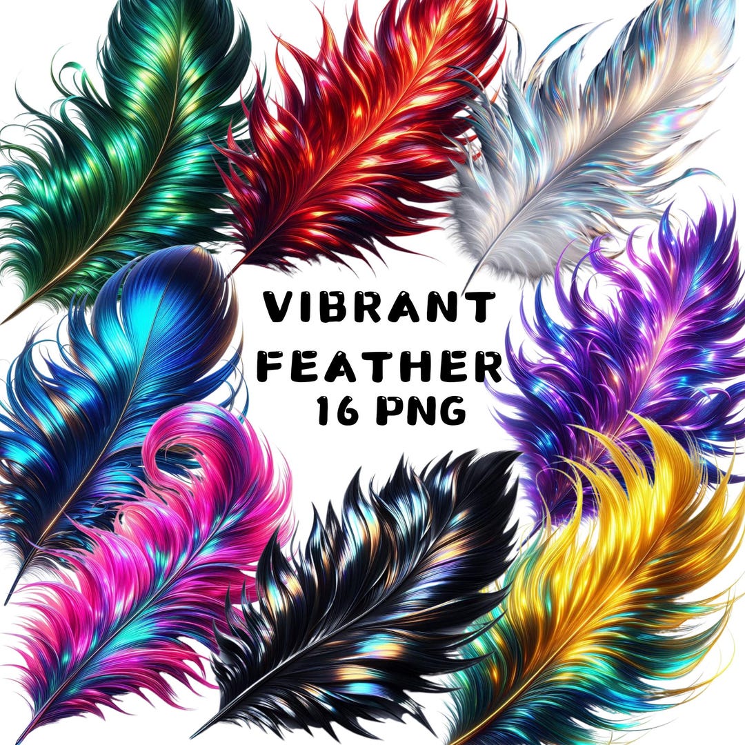 Vibrant Feather Clipart Bundle, Colorful Nature Feather PNG, Boho Craft ...