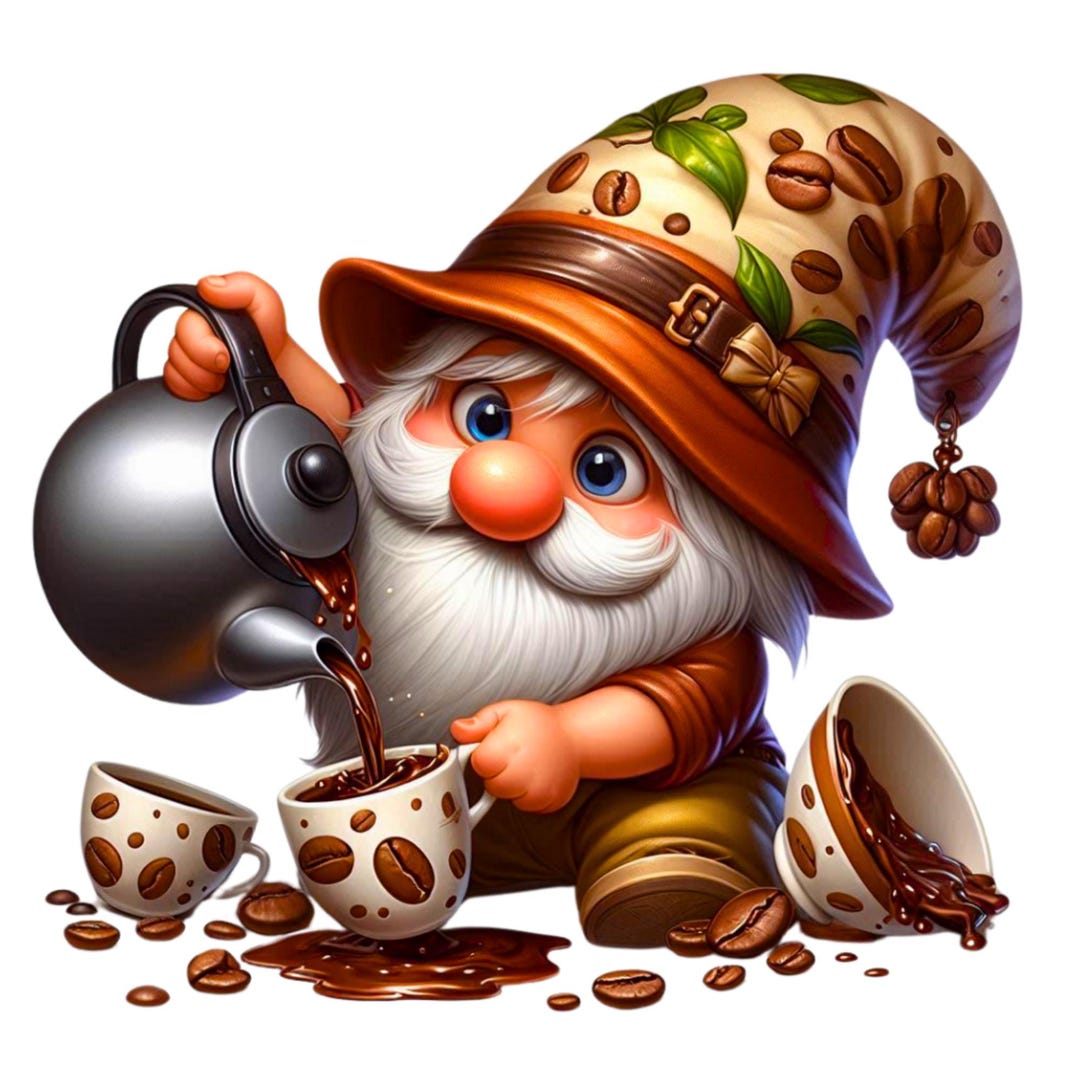 33 PNG Coffee Gnome Clipart , Gnome Bundle Clipart, Cute Gnome, Coffee ...