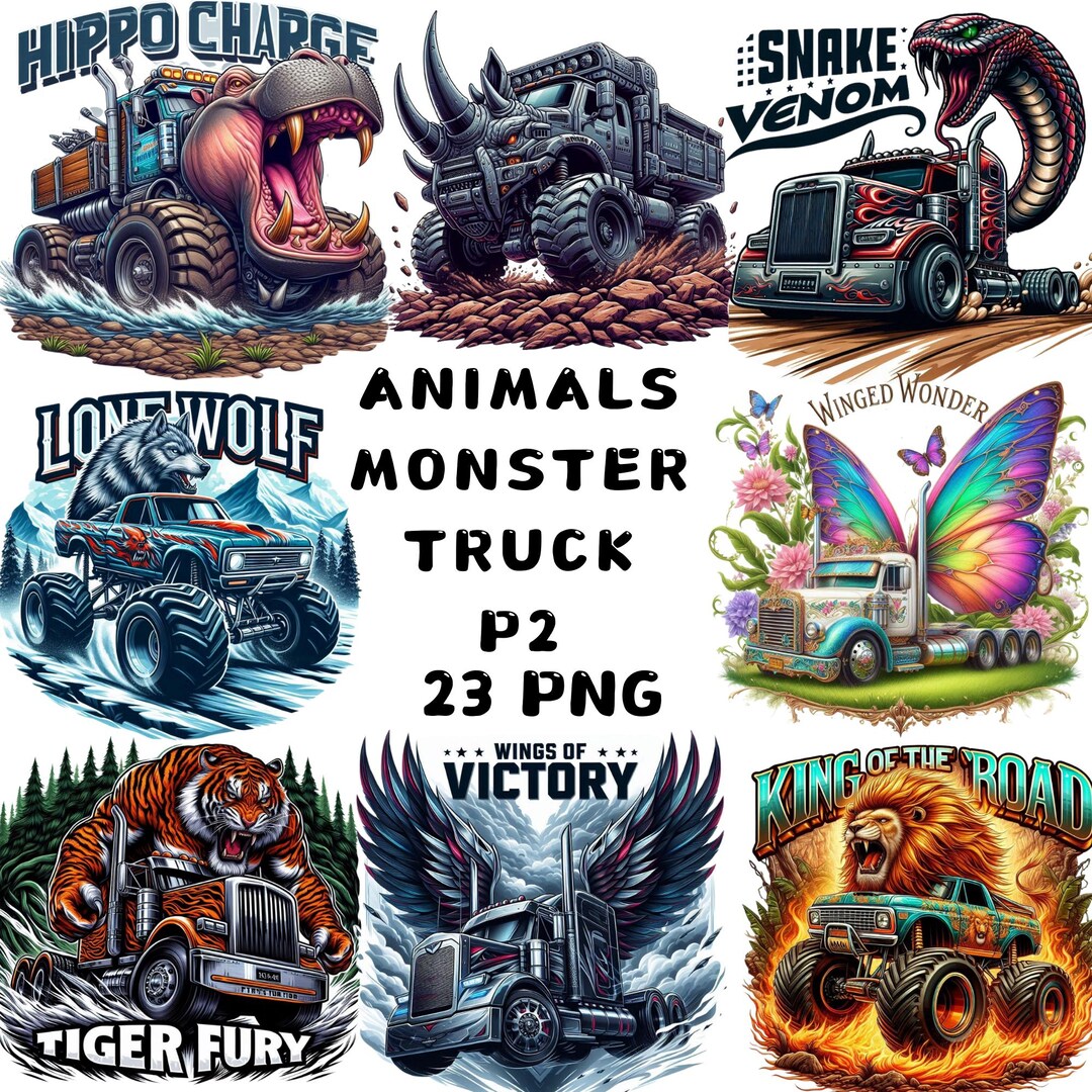 Animals Monster Trucks Clipart, Truck Clipart, Truck Sublimation ...