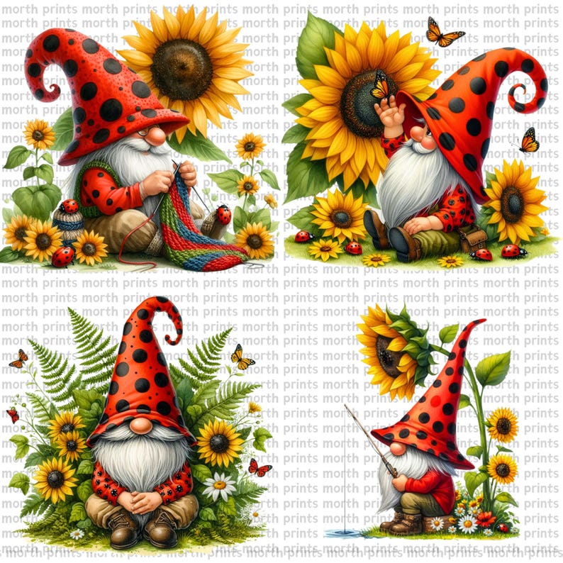 Ladybug Gnome Clipart PNG, Cute Spring Garden Gnomes With Dots & Hearts ...