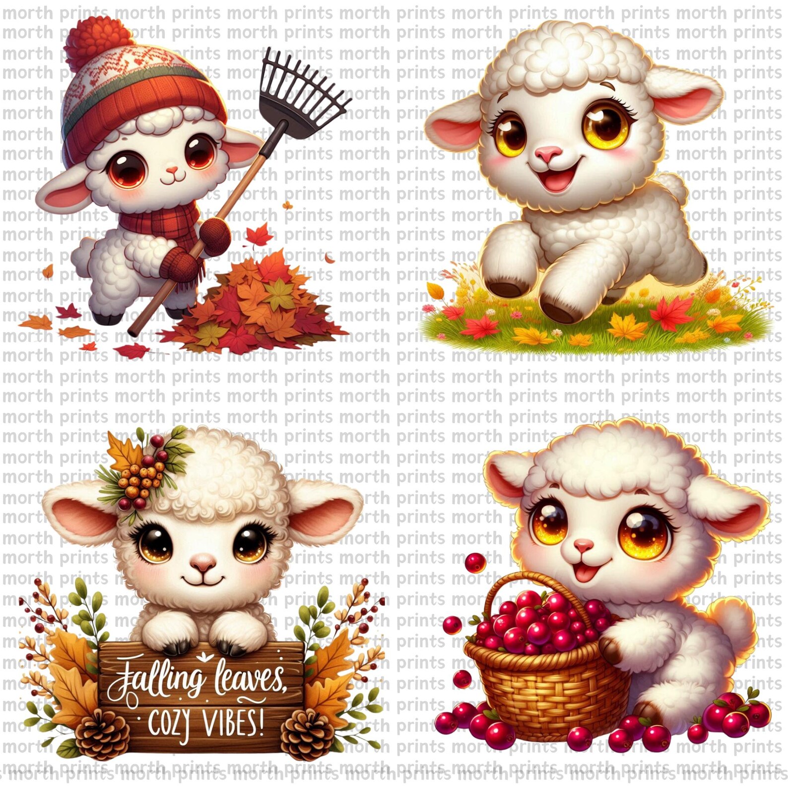 Autumn Lamb Clipart PNG, Cozy Fall Sheep With Leaves & Pumpkins, 35 PNG ...