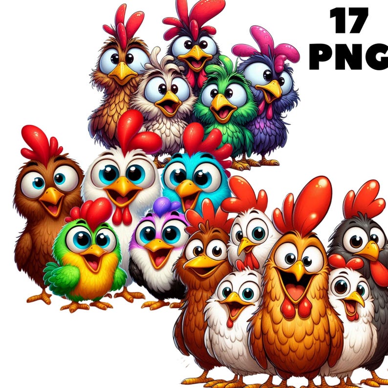 Funny Chicken Clipart, Quirky Farm Animal PNG for Shirts, Stickers ...