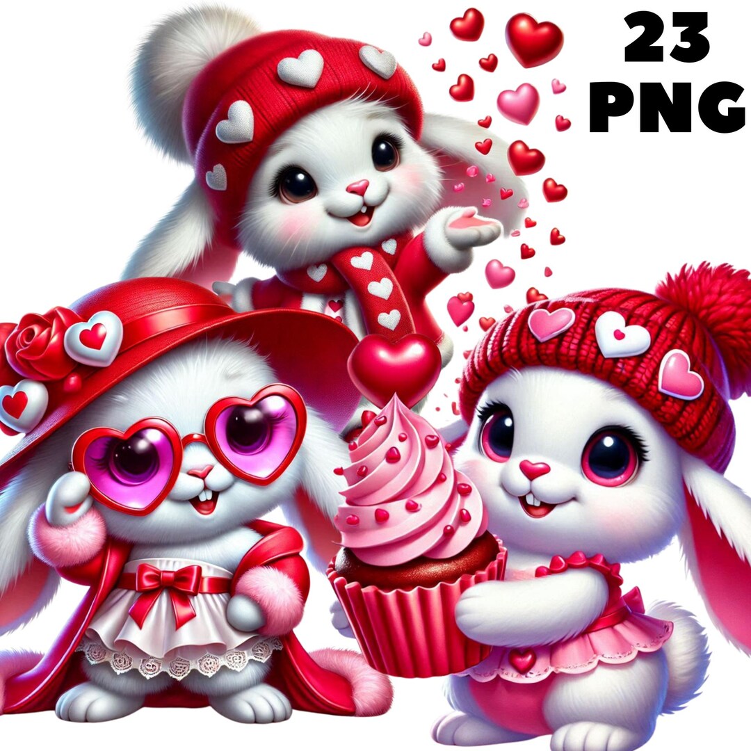 Valentines Day Rabbit Clipart PNG, Cute Bunny Couple for Romantic Cards ...